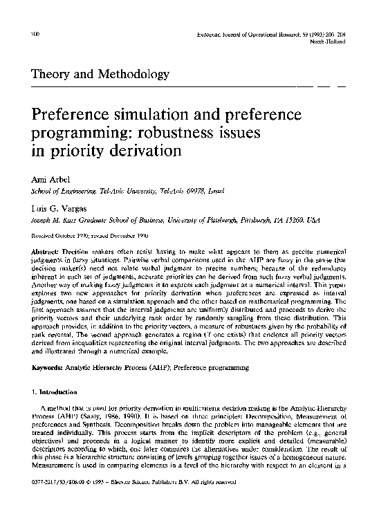 Pdf Robust Priority Derivation From Fuzzy Judgments
