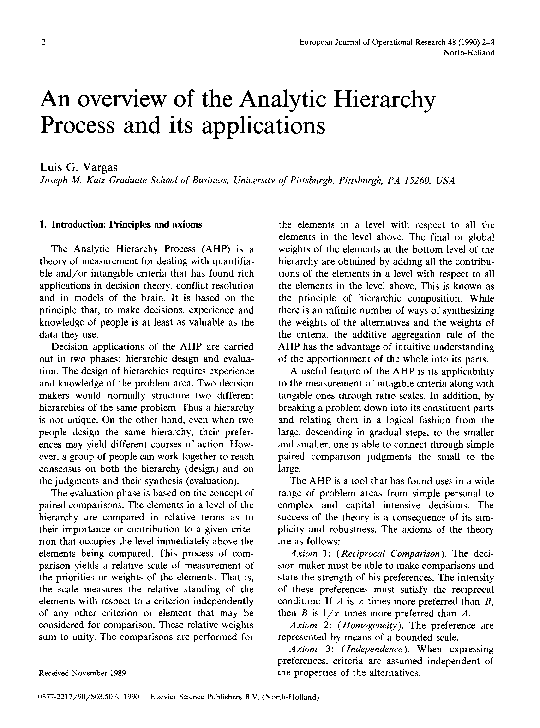 Pdf An Overview Of The Analytic Hierarchy Process And Its Applications