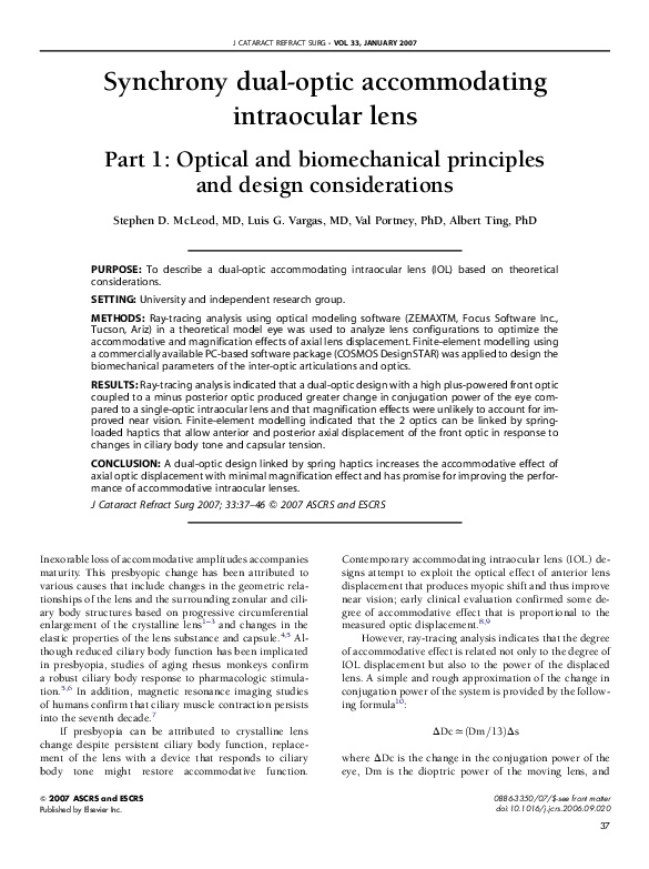 (PDF) Synchrony dual-optic accommodating intraocular lens