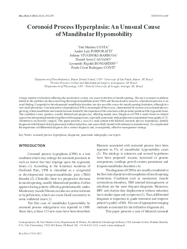(PDF) Coronoid process hyperplasia: an unusual cause of mandibular ...
