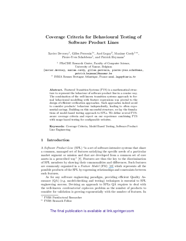 Pdf Coverage Criteria For Behavioural Testing Of Software Product