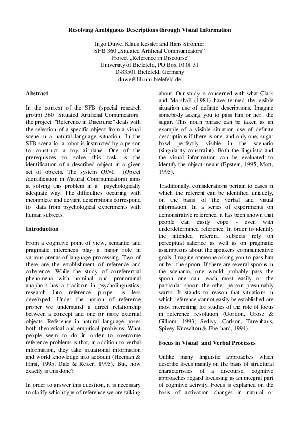 (PDF) Resolving Ambiguous Descriptions through Visual Information