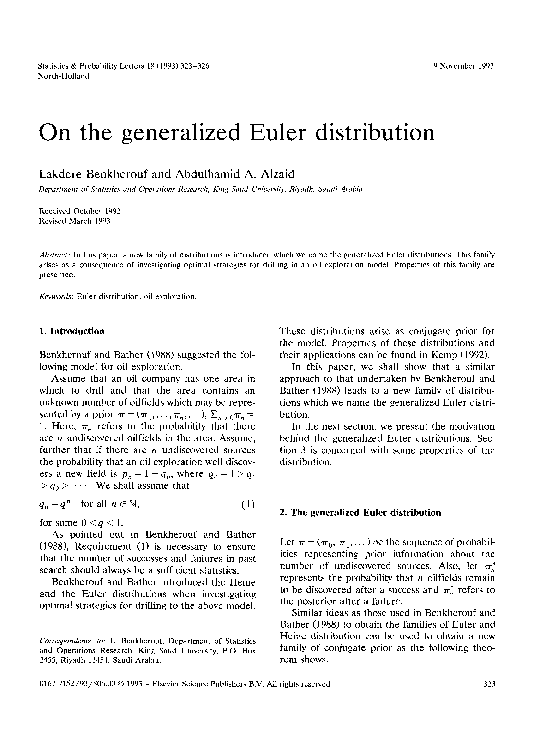 (PDF) On the generalized Euler distribution