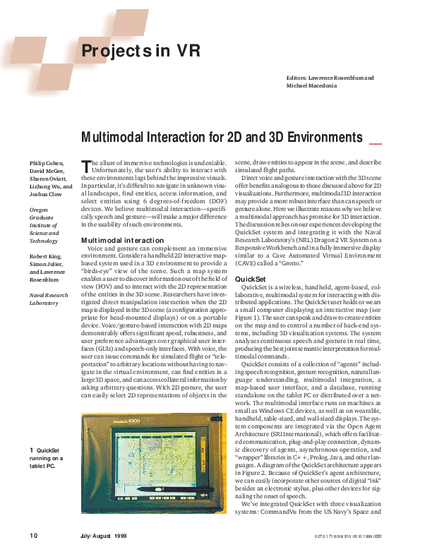 (PDF) Multimodal interaction for 2D and 3D environments [virtual reality]