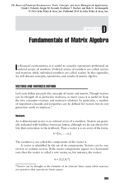 (PDF) Appendix D: Fundamentals of Matrix Algebra