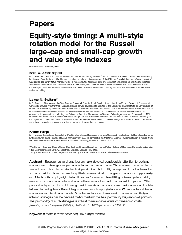 (PDF) Equity-style timing: A multi-style rotation model for the Russell ...