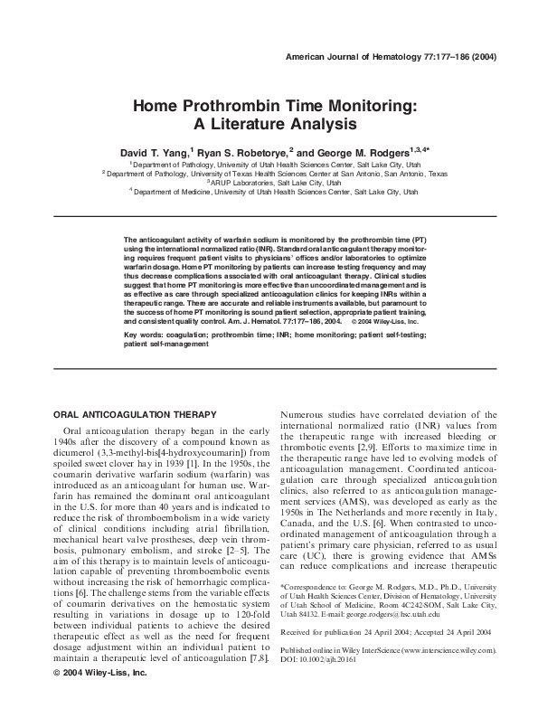(PDF) Home prothrombin time monitoring: a literature analysis