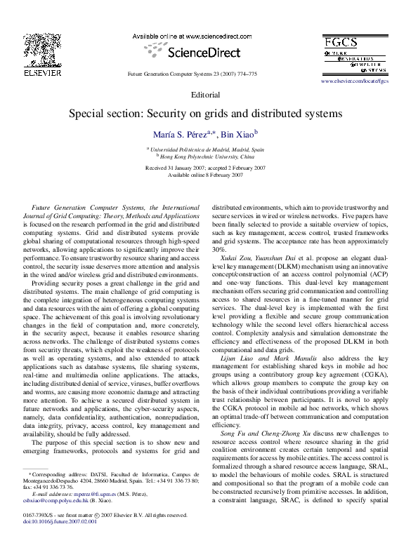 (PDF) Special section: Security on grids and distributed systems