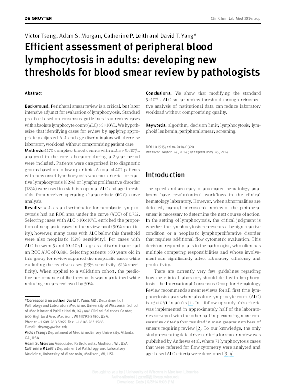 (PDF) Efficient assessment of peripheral blood lymphocytosis in adults ...
