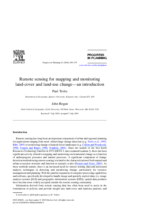 (PDF) Remote sensing for mapping and monitoring land-cover and land-use change
