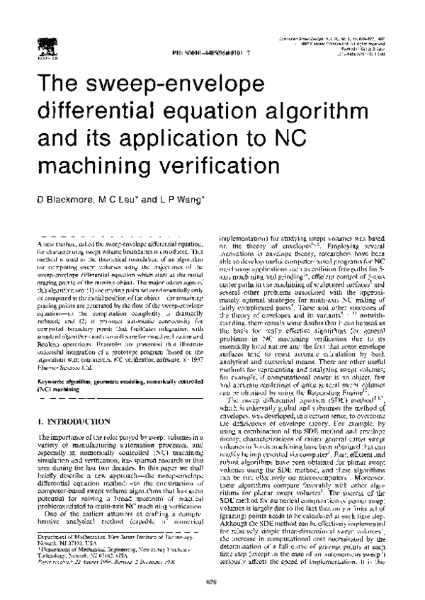 (PDF) The sweep-envelope differential equation algorithm and its application to NC machining ...