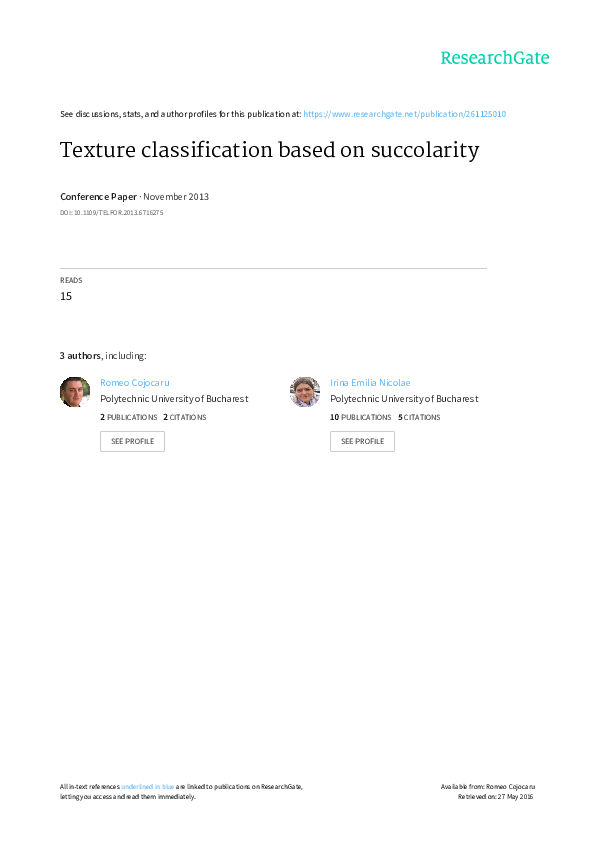 (PDF) Texture Classification based on Succolarity