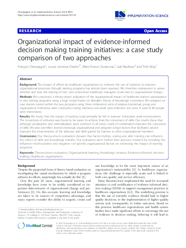 (PDF) Organizational impact of evidence-informed decision making ...