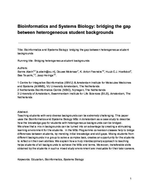 (PDF) Bioinformatics and Systems Biology: bridging the gap between ...