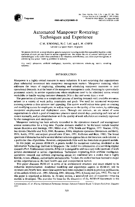 (PDF) Automated Manpower Rostering: Techniques and Experience