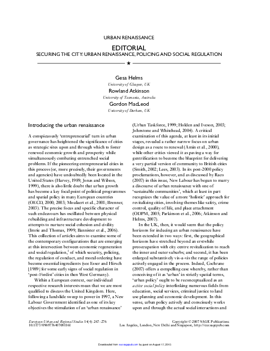 (PDF) Editorial: Securing the City: Urban Renaissance, Policing and ...