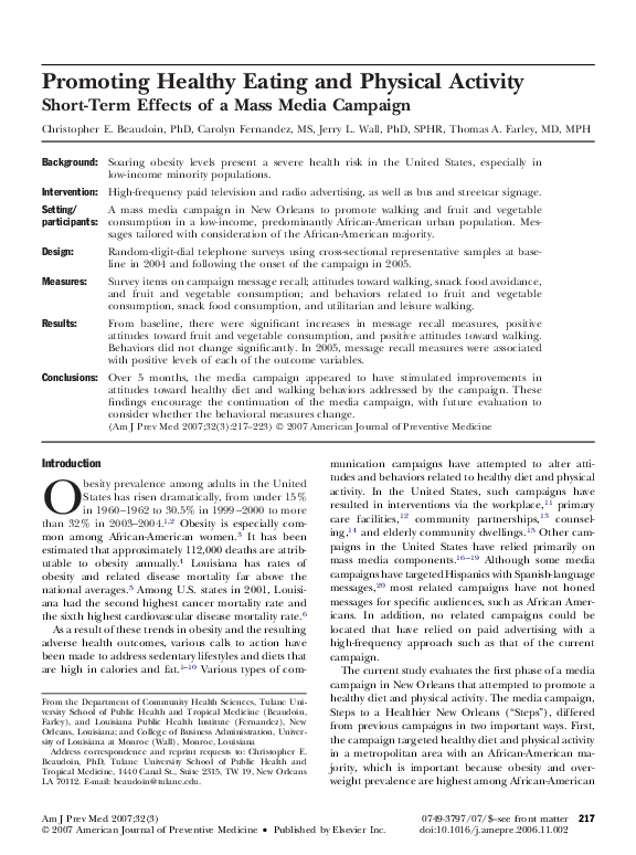 (PDF) Promoting Healthy Eating and Physical Activity | christopher ...