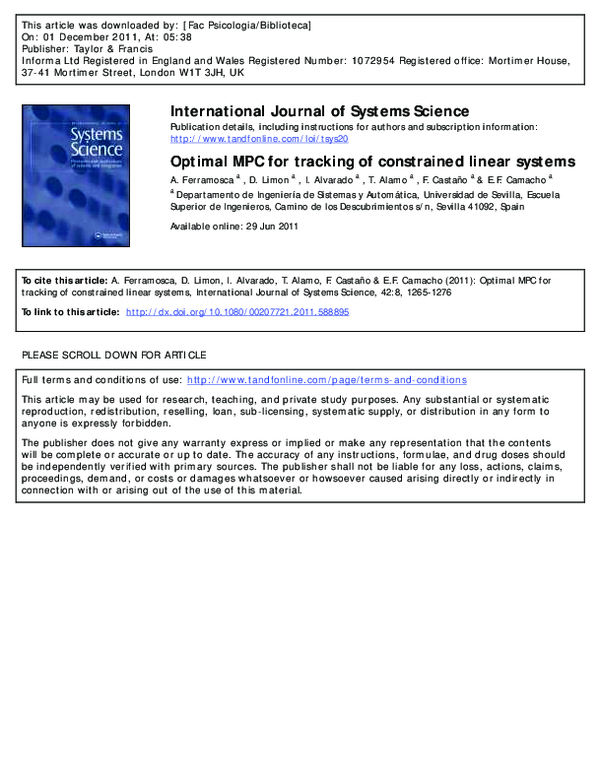 Pdf Optimal Mpc For Tracking Of Constrained Linear Systems Antonio Ferramosca