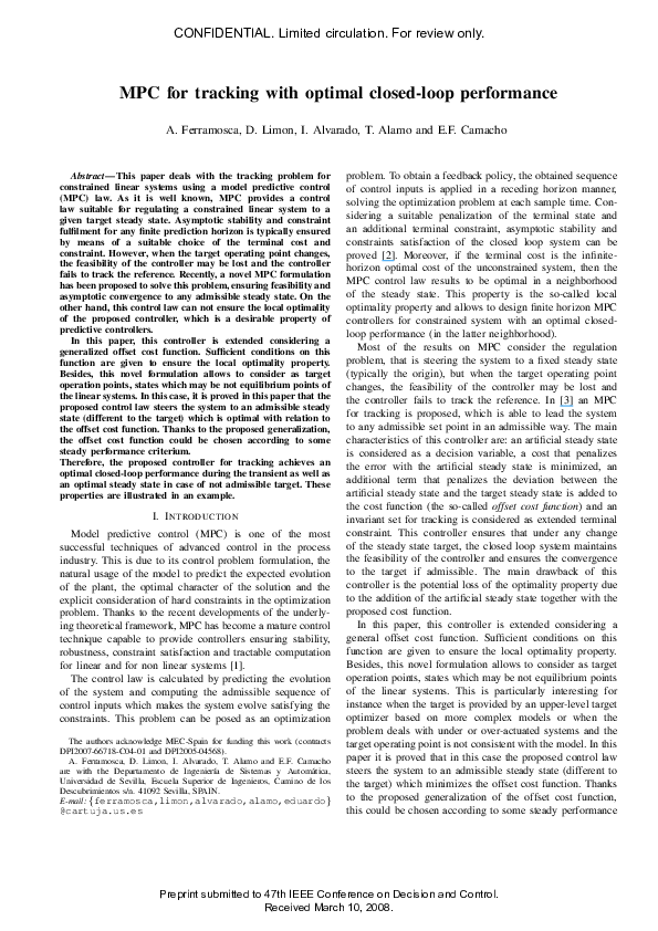 (PDF) MPC for tracking with optimal closed-loop performance