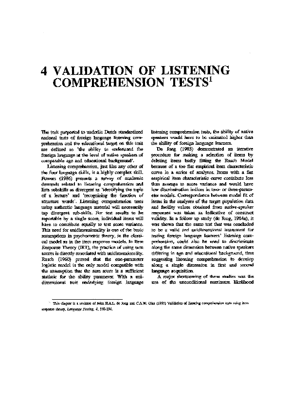 (PDF) Validation of Listening Comprehension Tests