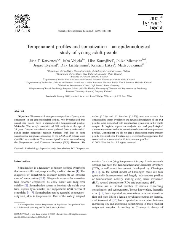 (PDF) Temperament profiles and somatization—an epidemiological study of ...