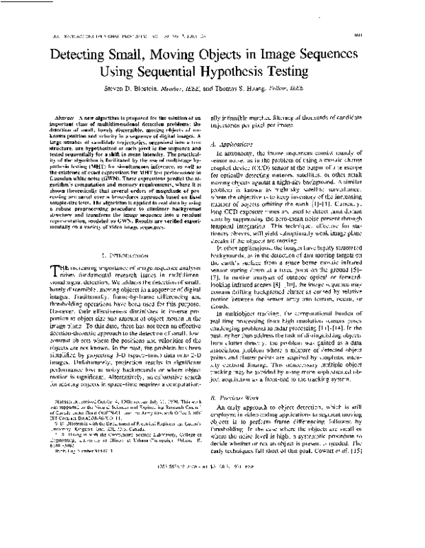 Pdf Detecting Small Moving Objects In Image Sequences Using Sequential Hypothesis Testing
