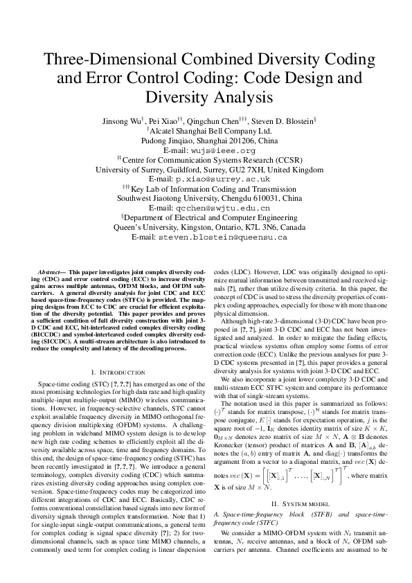 (PDF) 3D Diversity and Error Control Coding Analysis