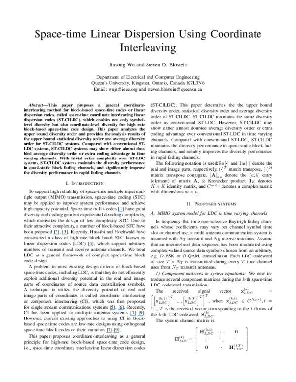 (PDF) Space-time linear dispersion using coordinate interleaving