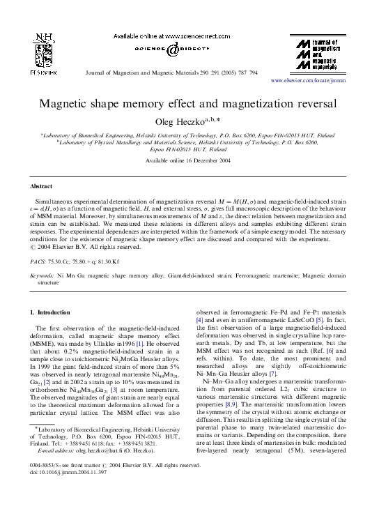 (PDF) Magnetic shape memory effect and magnetization reversal