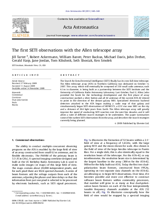 (PDF) The first SETI observations with the Allen telescope array
