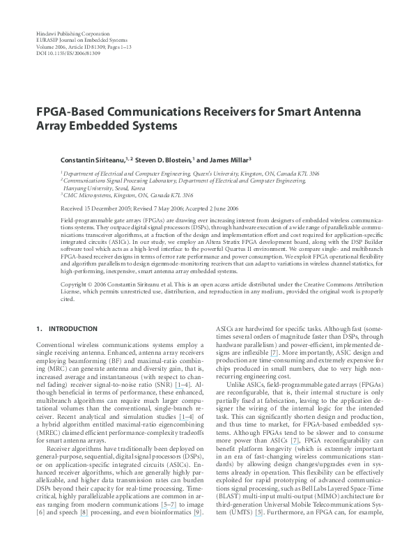 Pdf Fpga Based Communications Receivers For Smart Antenna Array Embedded Systems