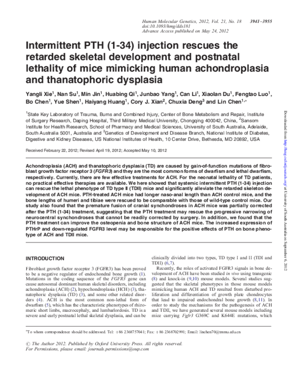 (PDF) Intermittent PTH (1-34) injection rescues the retarded skeletal ...