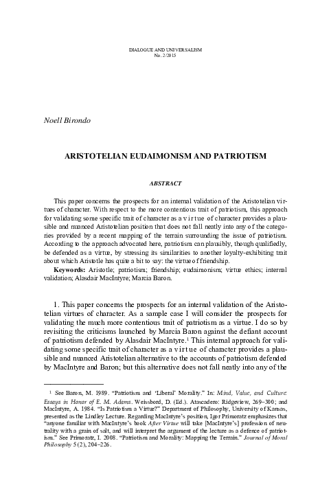 (PDF) Aristotelian Eudaimonism and Patriotism