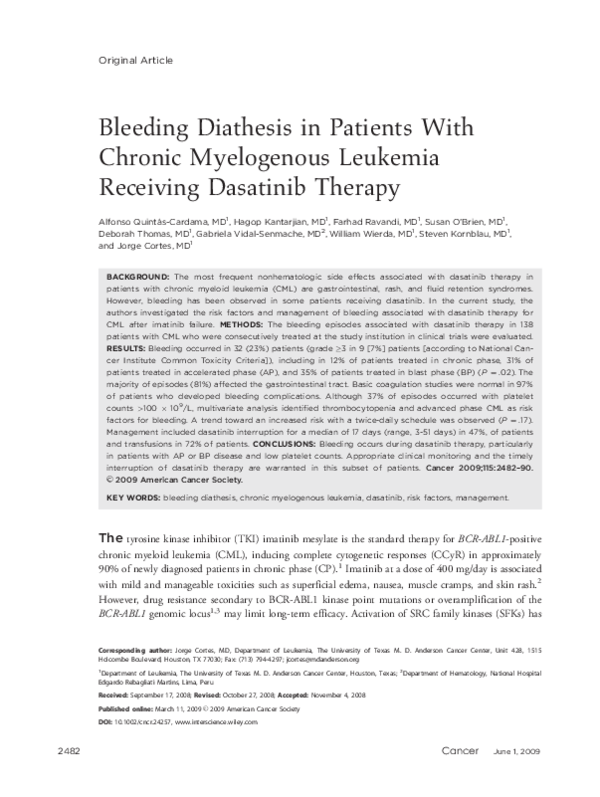 (PDF) Bleeding diathesis in patients with chronic myelogenous leukemia ...
