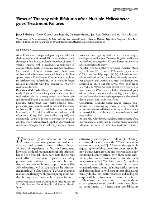 (PDF) Rescue' Therapy with Rifabutin after Multiple Helicobacter pylori ...