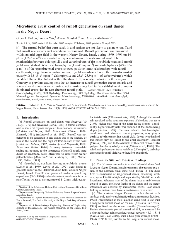 (PDF) Microbiotic crust control of runoff generation on sand dunes in ...