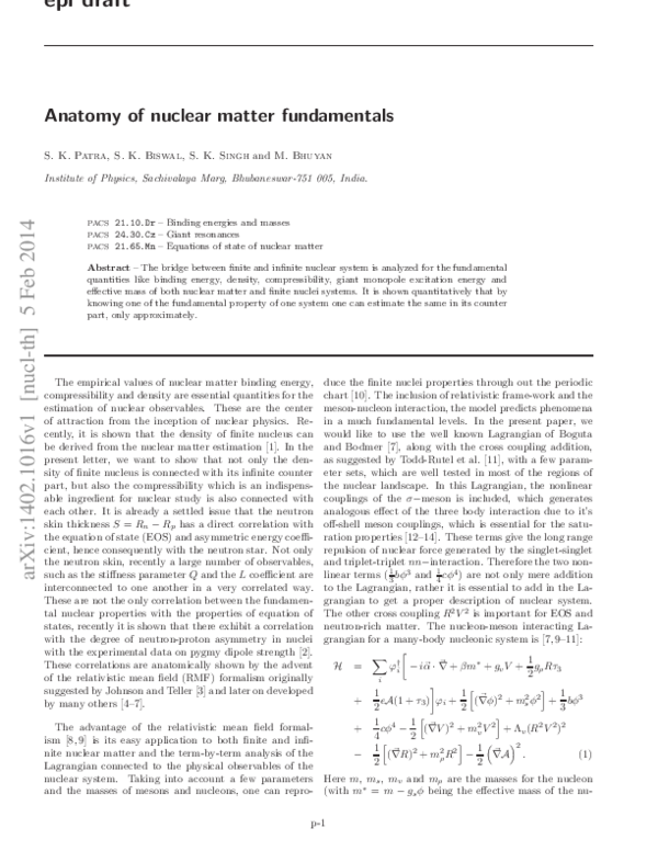 (PDF) Anatomy of nuclear matter fundamentals