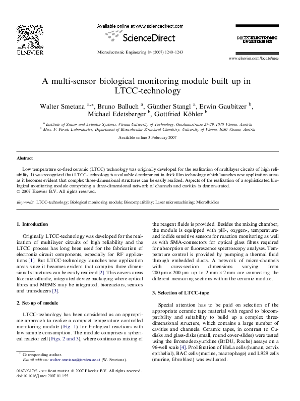 (PDF) A multi-sensor biological monitoring module built up in LTCC-technology