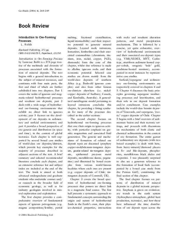 (PDF) Book Review. Introduction to Ore-Forming Processes L.Robb ...