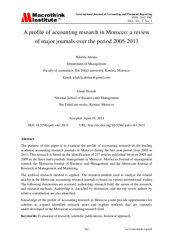 (PDF) A profile of accounting research in Morocco: a review of major ...