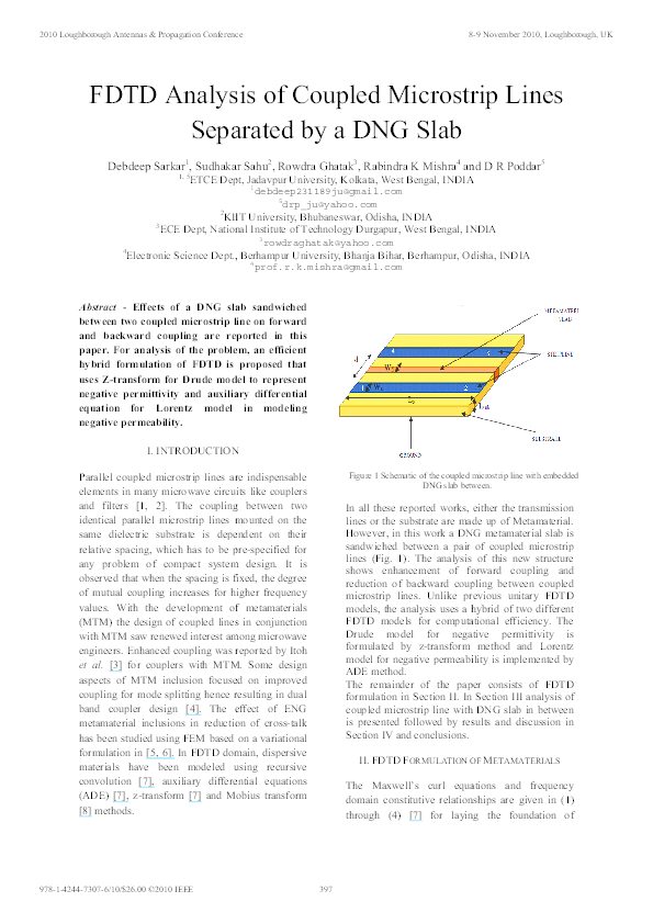 (PDF) FDTD analysis of coupled microstrip lines separated by a DNG slab
