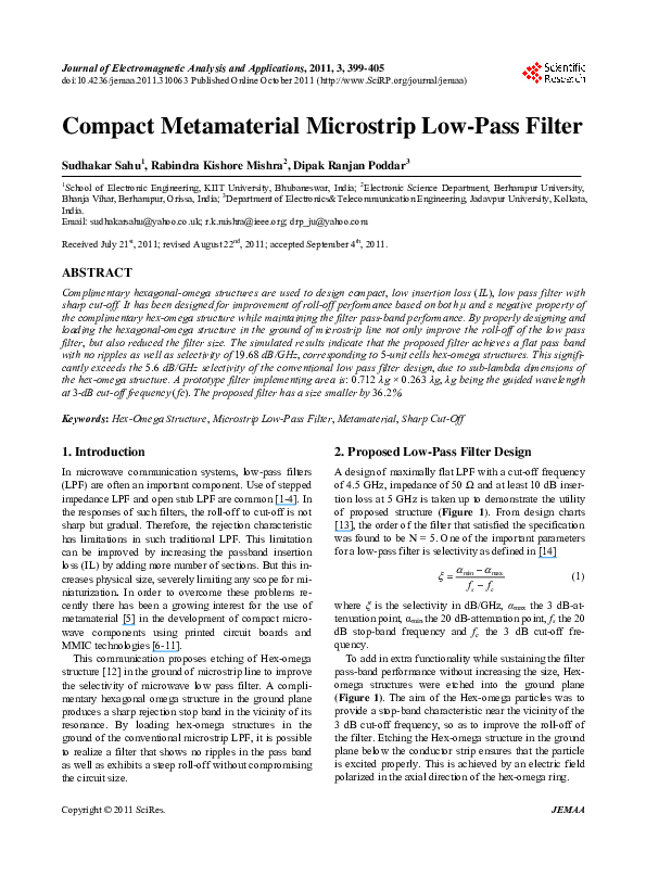 (PDF) Compact Metamaterial Microstrip Low-Pass Filter