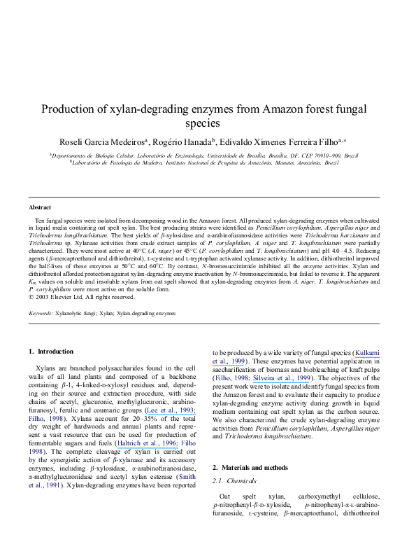 (PDF) Production of xylan-degrading enzymes from Amazon forest fungal species