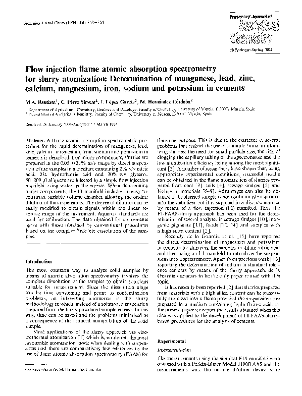 Pdf Flow Injection Flame Atomic Absorption Spectrometry For Slurry Atomization Determination