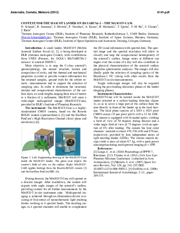 (PDF) Context for the MASCOT Lander on Hayabusa-2 — The MASCOT-CAM