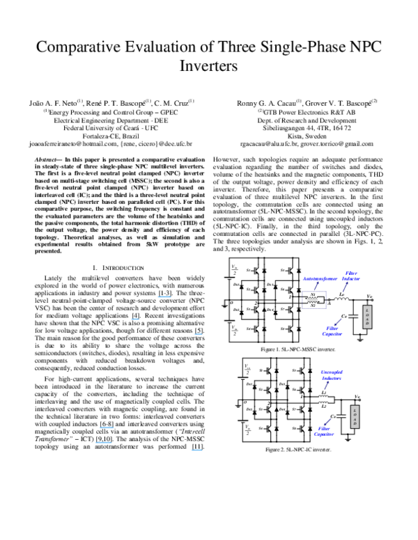 (PDF) Comparative evaluation of three single-phase NPC inverters