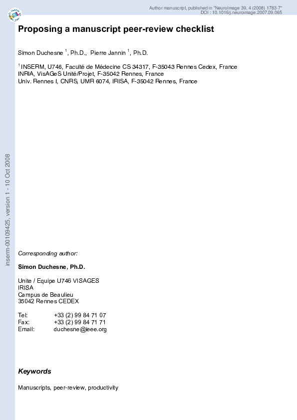 (PDF) Proposing a manuscript peer-review checklist | Simon Duchesne ...