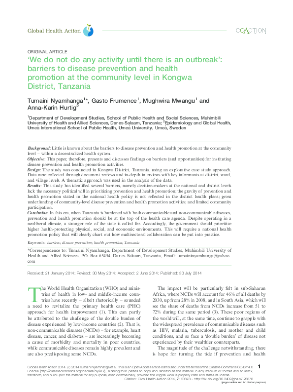 (PDF) ‘We do not do any activity until there is an outbreak’: barriers ...