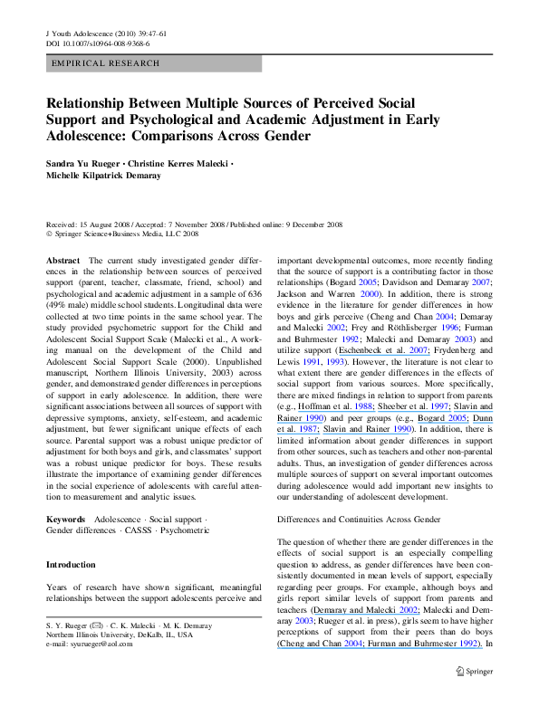 (PDF) Relationship Between Multiple Sources of Perceived Social Support and Psychological and ...