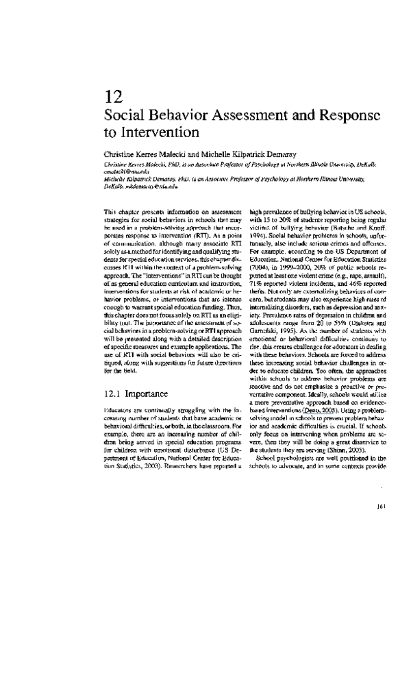 (PDF) Social Behavior Assessment and Response to Intervention